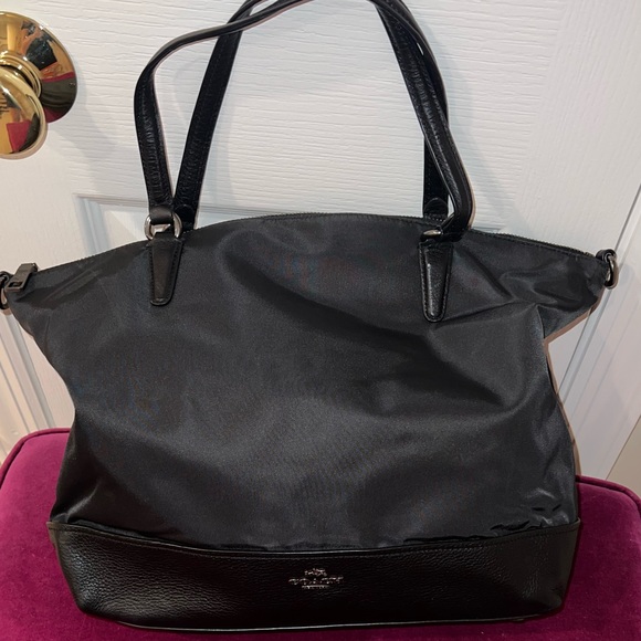 Coach | Bags | Coach Black Shoulder Bag Nylon And Leather Hybrid | Poshmark